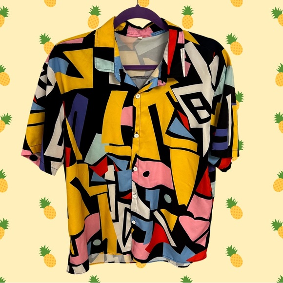 Brand not found | Tops | Funky Abstract Print Button Up Shirt | Poshmark